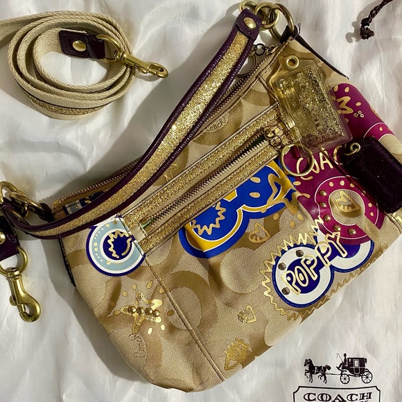 Coach | Bags | Coach Poppy Beige And Purple Crossbody Bag | Poshmark